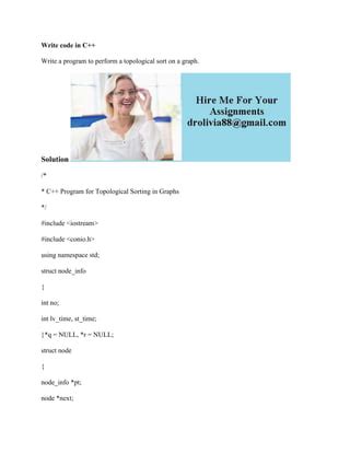 Write Code In C Write A Program To Perform A Topological Sort On A G Docx Programming