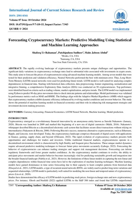 Pdf Forecasting Cryptocurrency Markets Predictive Modelling Using Statisticaland Machine