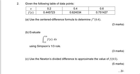 Solved Given the following table of data | Chegg.com