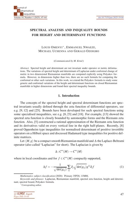 pdf spectral analysis and inequality bounds for height and
