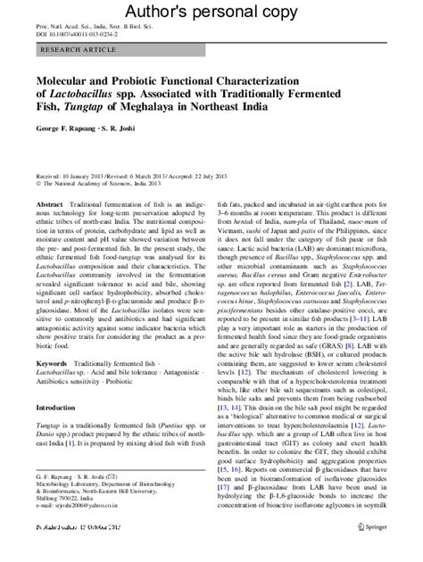 Pdf Molecular And Probiotic Functional Characterization Of Lactobacillus Spp Associated With