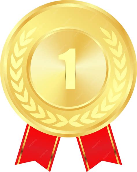 Premium Vector Realistic Gold Medal With Red Ribbon Vector 1st Golden