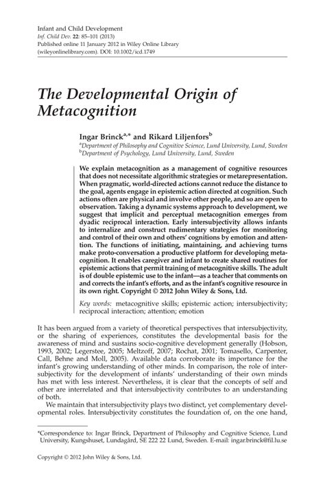 Pdf The Developmental Origin Of Metacognition
