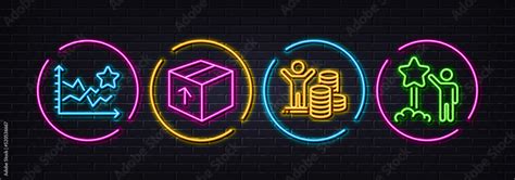 Budget Profit Package And Ranking Stars Minimal Line Icons Neon Laser 3d Lights Star Icons
