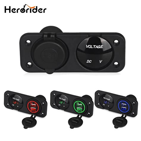 Herorider Dc 12v 24v Led Digital Voltmeter Dual Usb Power Socket Panel