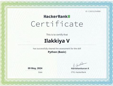 Ilakkiya V On Linkedin Python Hackerrank Certification