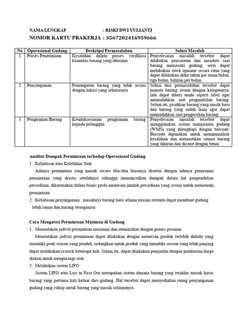 Tpm 2 Membuat Perencanaan Operasional Gudang Riski Dwi Yulianti Pdf