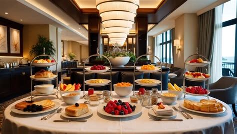 Elegant Breakfast Setup Featuring Fresh Fruits And Pastries In A Hotel