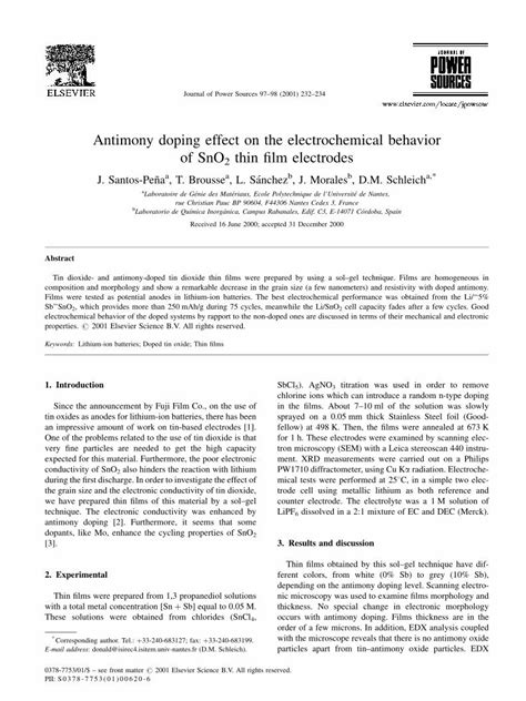 Pdf Antimony Doping Effect On The Electrochemical Behavior Of Sno2 Thin Film Electrodes
