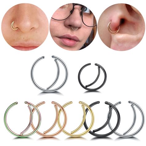 스틸 문 코 링 후프 20g 가짜 코 격막 링 피어싱 귀 연골 Tragus 헬릭스 스터드 가짜 오레자 피어싱 쥬얼리 1