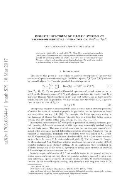 Pdf Essential Spectrum Of Elliptic Systems Of Pseudo Differential