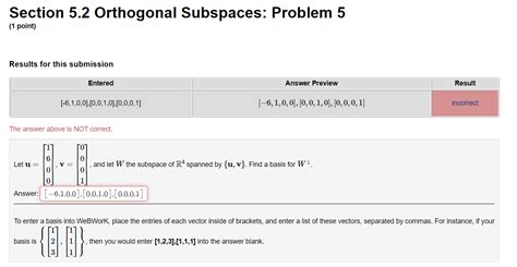 Solved Section Orthogonal Subspaces Problem Point Chegg Com