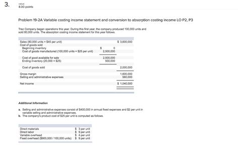 Solved Value 800 Points Problem 19 2a Variable Costing