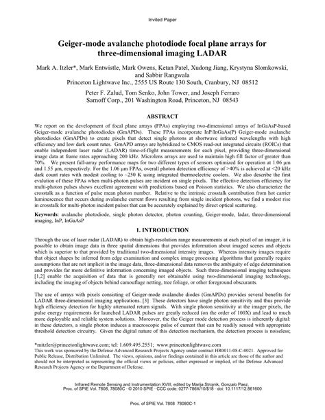 Pdf Geiger Mode Avalanche Photodiode Focal Plane Arrays For Three Dimensional Imaging Ladar