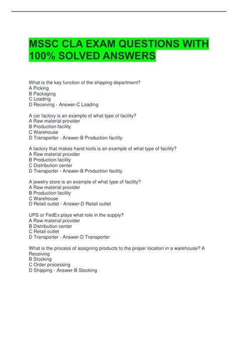 Mssc Cla Exam Questions With 100 Solved Answers Mssc Cla Stuvia Us