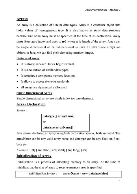 Module 3 Lecture Notes On Java Arrays And Exception Handling Studocu