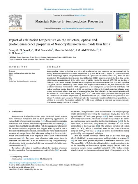Pdf Impact Of Calcination Temperature On The Structure Optical And Photoluminescence
