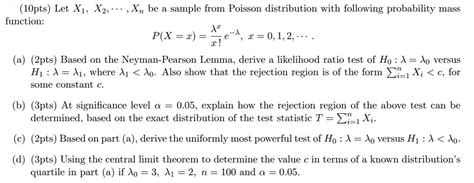 solved 1opts let x1 x2 function xn be a sample from poisson