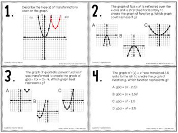 Quadratic Transformations Function Notation Task Cards TPT