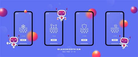 피부 보호 세트 아이콘 모이스처라이징 모공 청소 자외선 차단제 여드름 치료 Uv 방어 수화 스킨 케어 개념 Glassmorphism Ui 전화 앱 화면 비즈니스를 위한 벡터