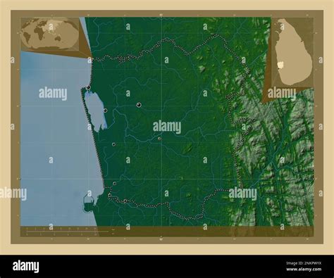 Gampaha District Of Sri Lanka Colored Elevation Map With Lakes And