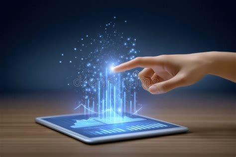 Finger Initiates Data Visualization On Tablet Displaying Interactive