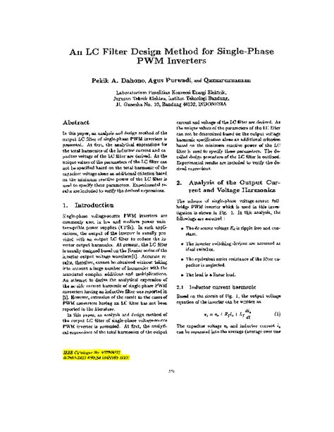 Pdf An Lc Filter Design Method For Single Phase