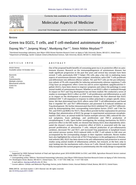 Pdf Green Tea Egcg T Cells And T Cell Mediated Autoimmune Diseases