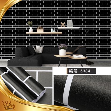 Jual Woymen Wallpaper Dinding Motif Bata Hitam 45cm X 1m Wallpaper