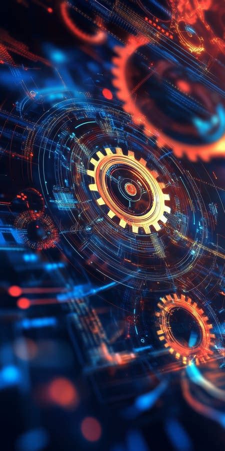 Futuristic Digital Interface With Glowing Gears And Circuitry In A High Tech Abstract Background