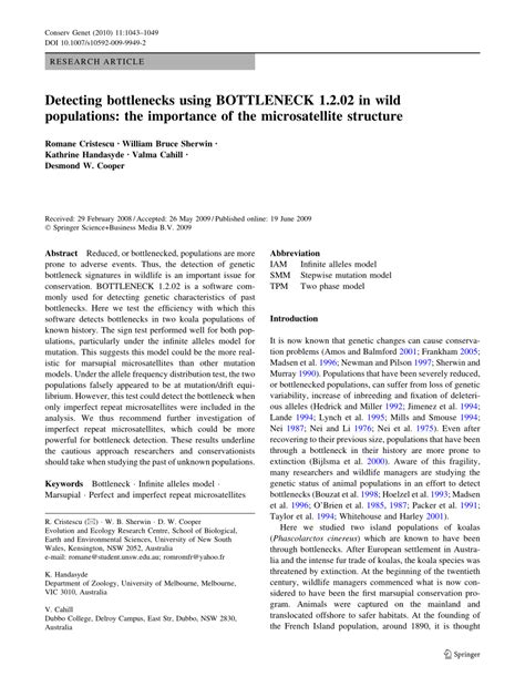 PDF Detecting Bottlenecks Using BOTTLENECK 1 2 02 In Wild Populations The Importance Of The