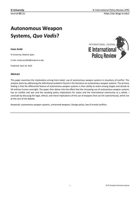 Autonomous Weapon Systems Quo Vadis Pdf Robotics Technology