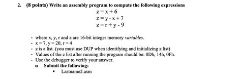 solved 2 8 points write an assembly program to compute