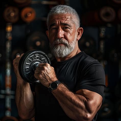 Premium Photo Intense Senior Man Lifting Dumbbells Gym