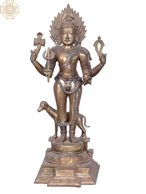 23 Hindu God Bhairava With Vahana Dog Bronze Exotic India Art