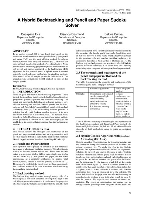 pdf a hybrid backtracking and pencil and paper sudoku solver