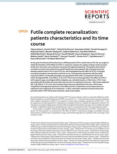 Pdf Futile Complete Recanalization Patients Characteristics And Its Time Course