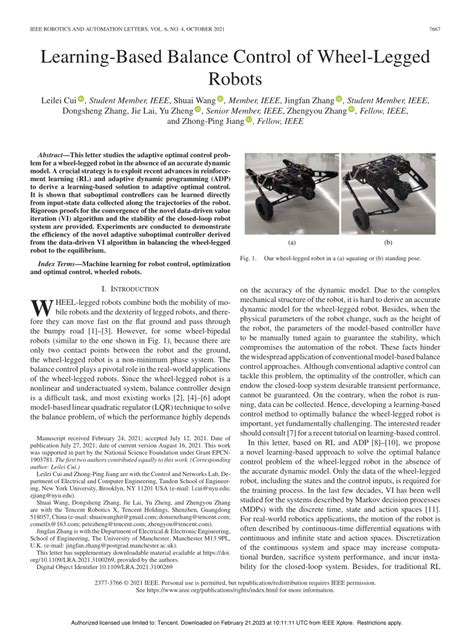 Pdf Learning Based Balance Control Of Wheel Legged Robots