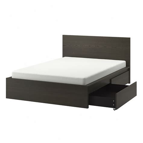 Malm Struct Lit Haut 4 Tiroirs Brun Foncé Plaqué Très Grand2 Places Ikea Ca