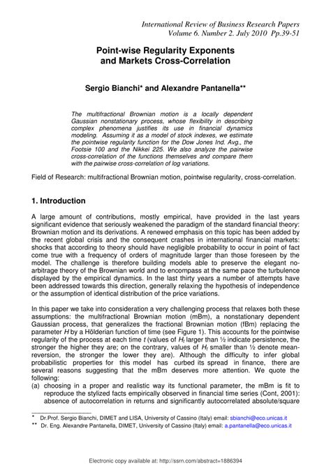 Pdf Pointwise Regularity Exponents And Market Cross Correlations