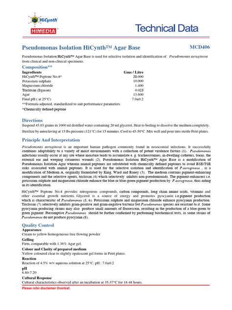 Pseudomonas Isolation Hicynth™ Agar Base Pdf Pseudomonas Aeruginosa