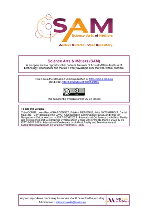 Pdf Dont Denigrate The Cave A Comparative Examination Of Cave And Hmd For Navigation In