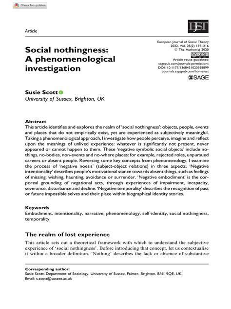 Scott 2020 Social Nothingness A Phenomenological Investigation Pdf Phenomenology Philosophy