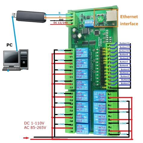 Ethernet Rs485 Relay Tcp Ip Uart Network Controller Module 12ch Dc 12v 24v Modbus Rtu Switch