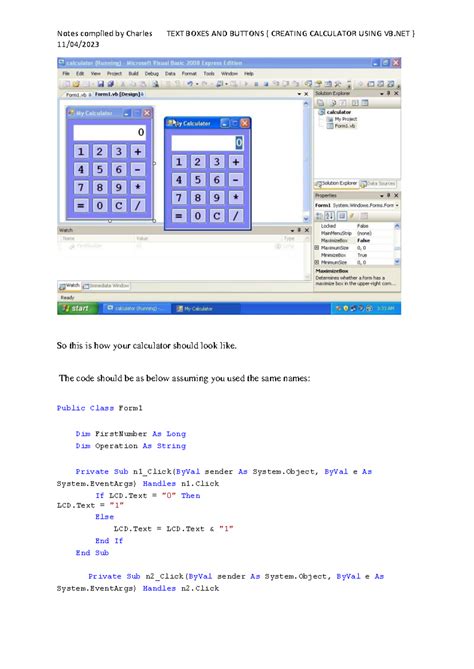 Text And Buttons Notes Visual Basics 11 04 So This Is How Your Calculator Should Look Like