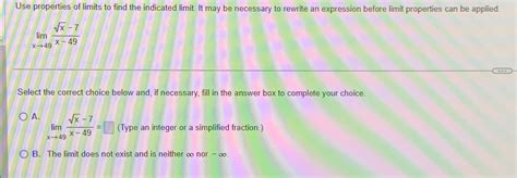 Solved Use Properties Of Limits To Find The Indicated Limit Chegg