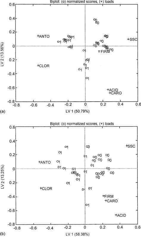 Bi Plot Of The Two First Latent Variables Of The Pls Da Models Built Download Scientific