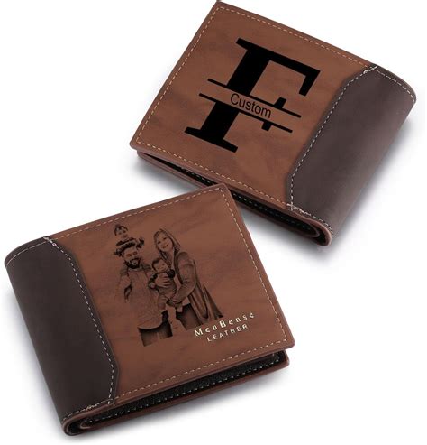 Memediy Personalized Leather Bifold Wallets For Men Custom Engraved