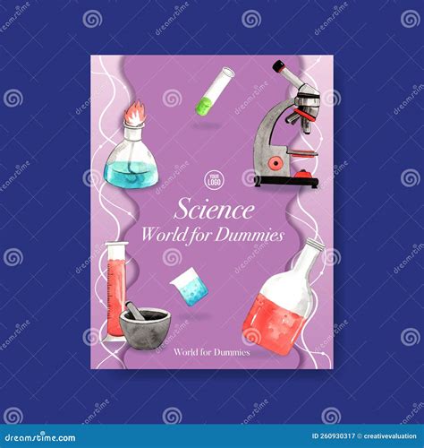 Science Cover Book Design With Microscope Test Tube Watercolor