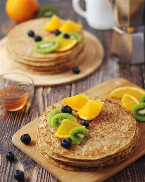 Crepes Or Bliny With Fruits Stock Image Image Of Crepes Brunch